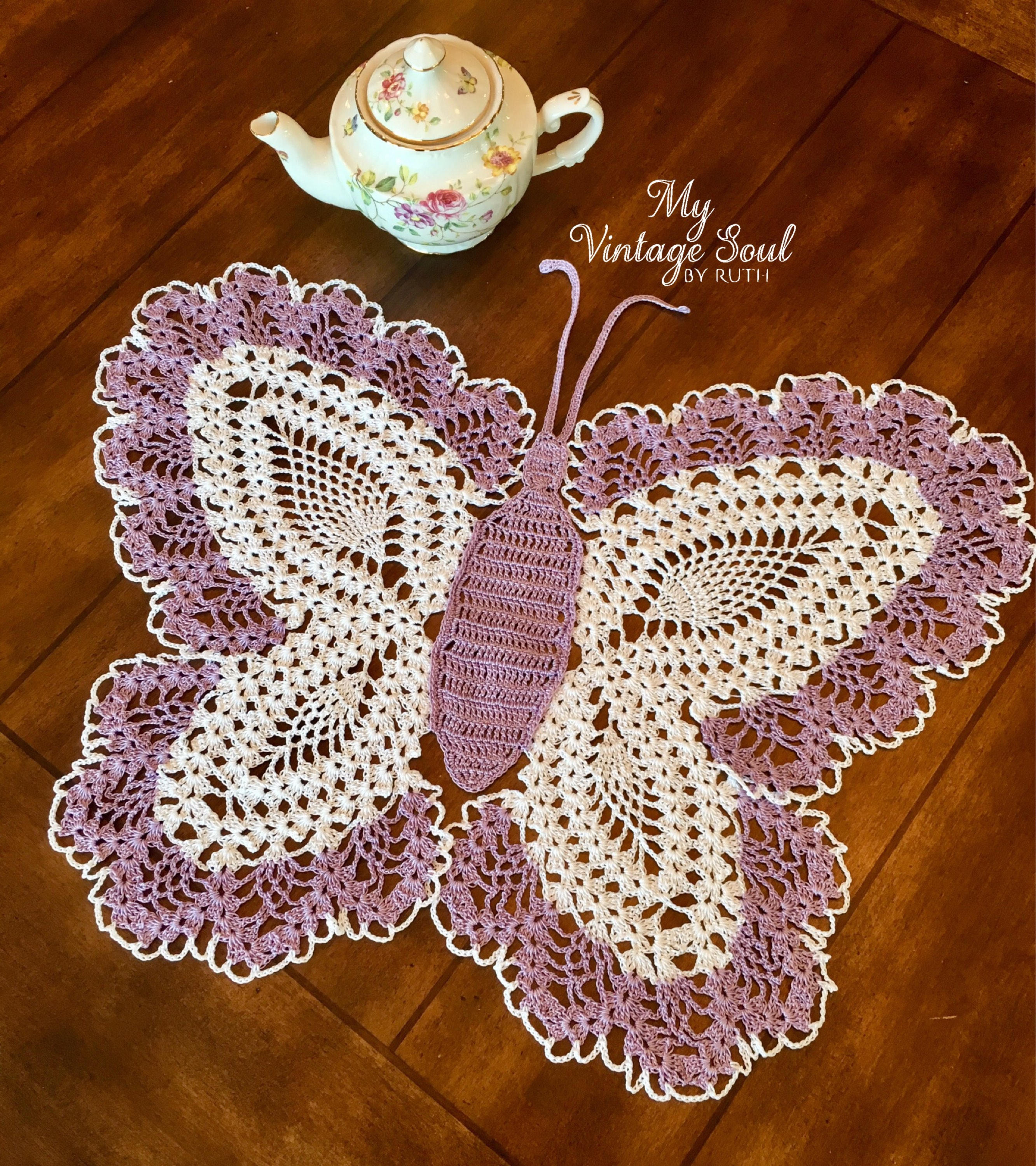 Butterfly Crochet Art Vintage Crochet Doily Handmade Doily Farmhouse ...
