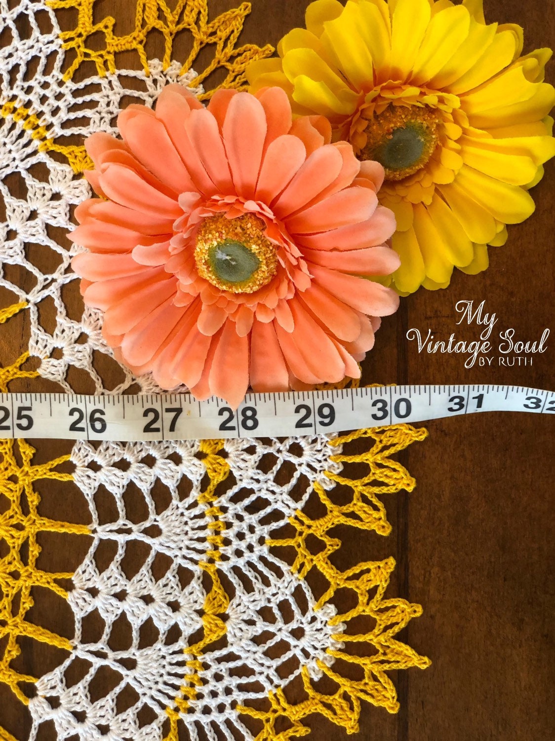 White and Gold Dust Yellow Lace Doily - Pineapple Crochet Doily ...