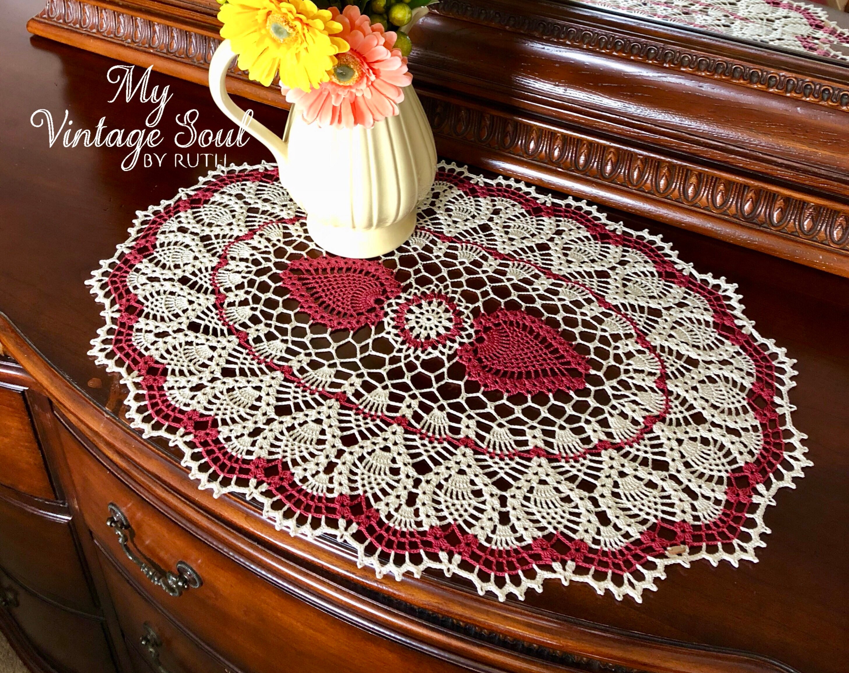 Country Rose Lace Doily - Oval Crochet Doily - Farmhouse Table Decor ...