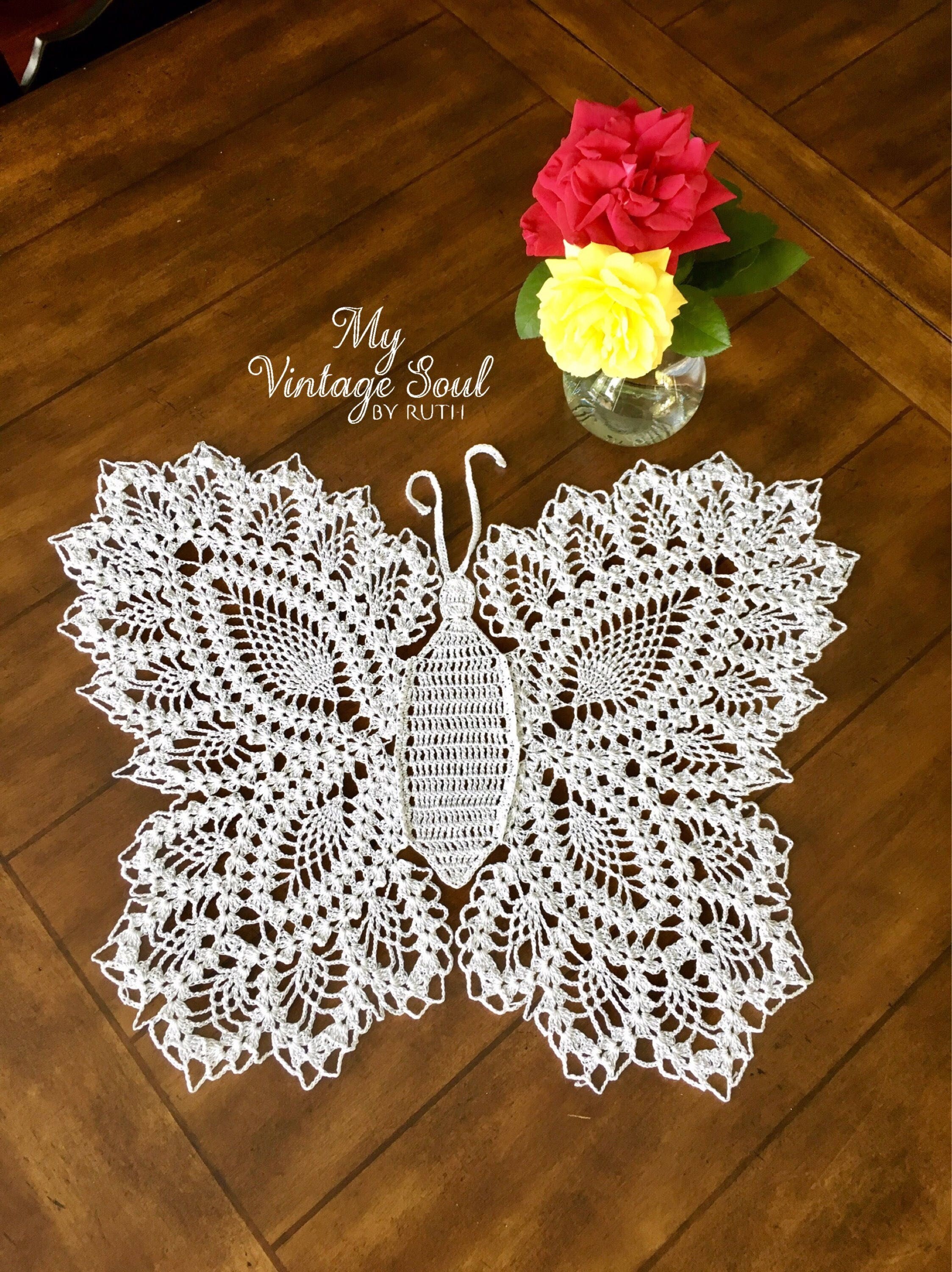 Butterfly Lace Doily | Vintage Crochet Doily | Handmade Doily ...