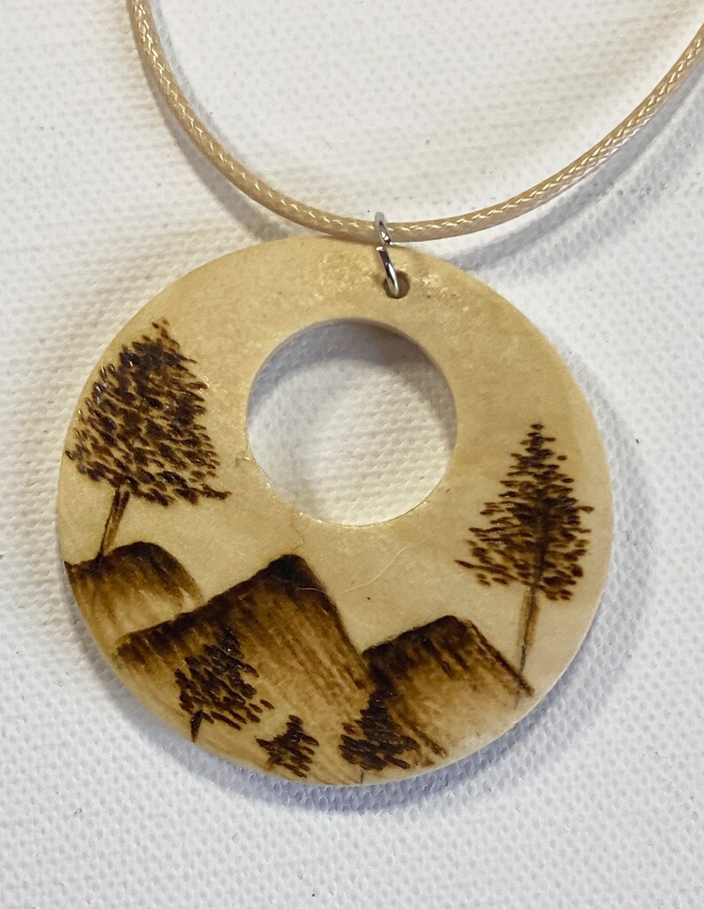 Pyrography Round Wood Pendant Nature Inspired Jewelry - Etsy