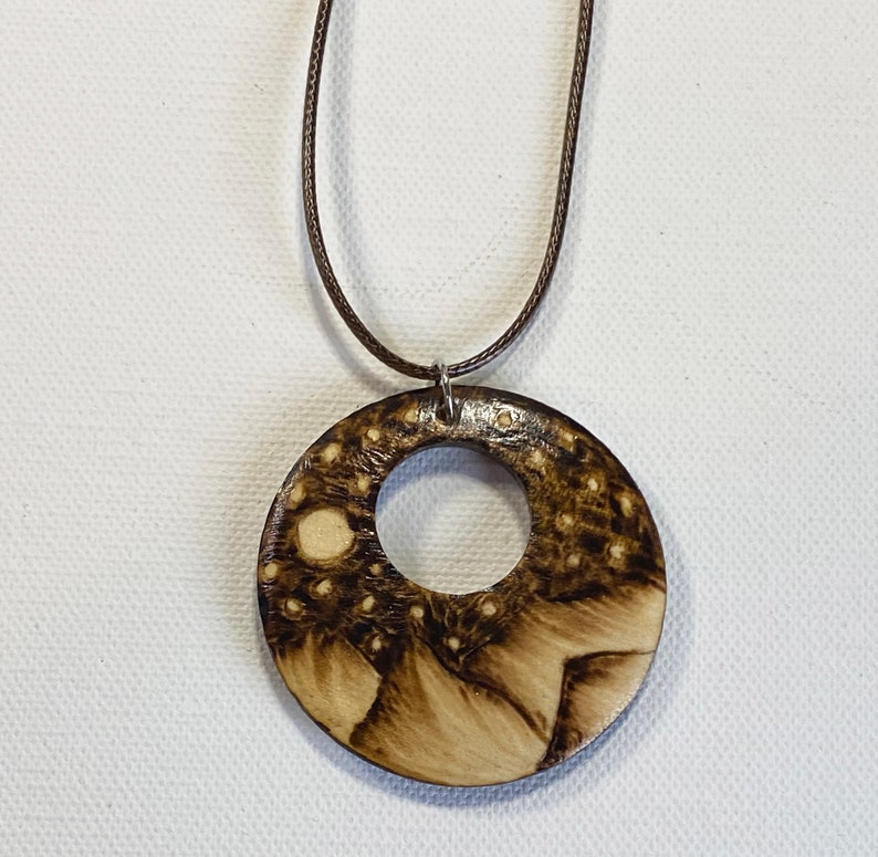 Pyrography Round Wood Pendant Nature Inspired Jewelry - Etsy