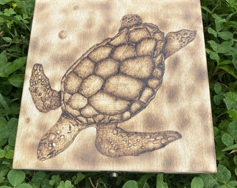 Sea Turtle Pyrography Box Hand Burned and Painted 7.25 X 7.25 Inches by Pigatopia - Etsy