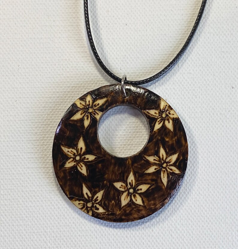 Pyrography Round Wood Pendant Nature Inspired Jewelry Wood-burned ...