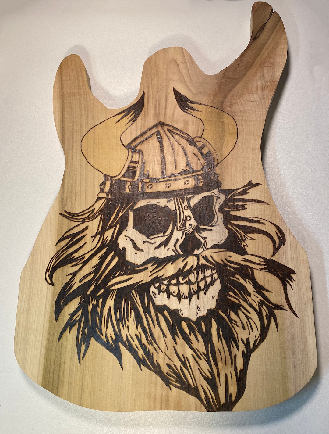 Viking Skull Wood Burning Guitar Wall Art Music Lover - Etsy