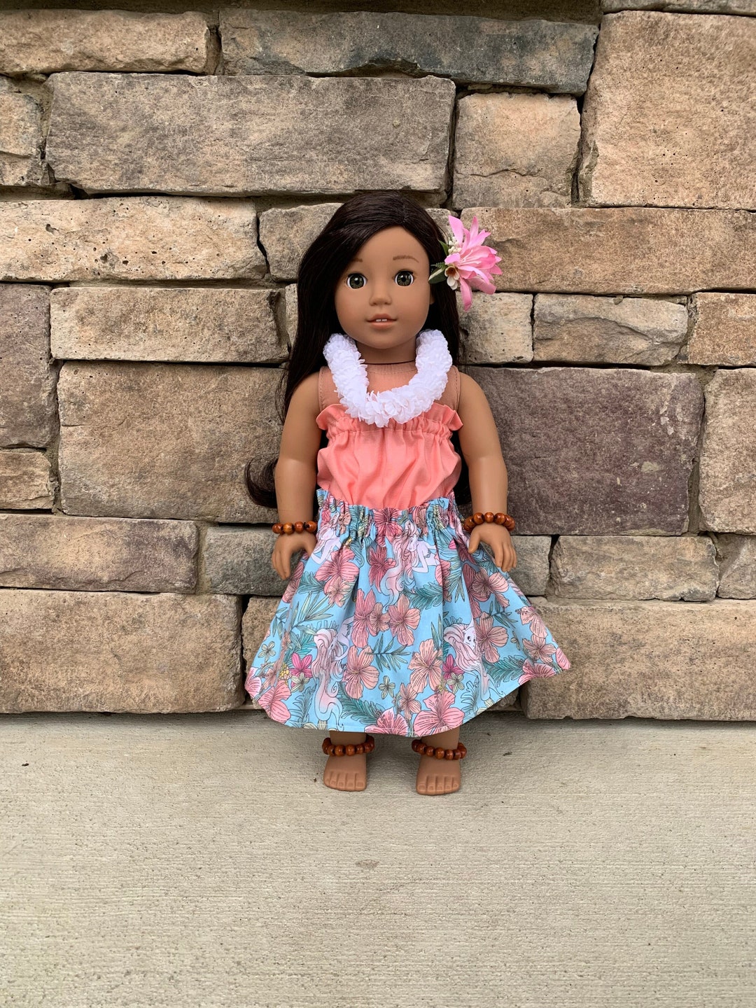 Hawaiian Doll Hula Outfit Ariel & Hibiscus With Peach Top 2 - Etsy