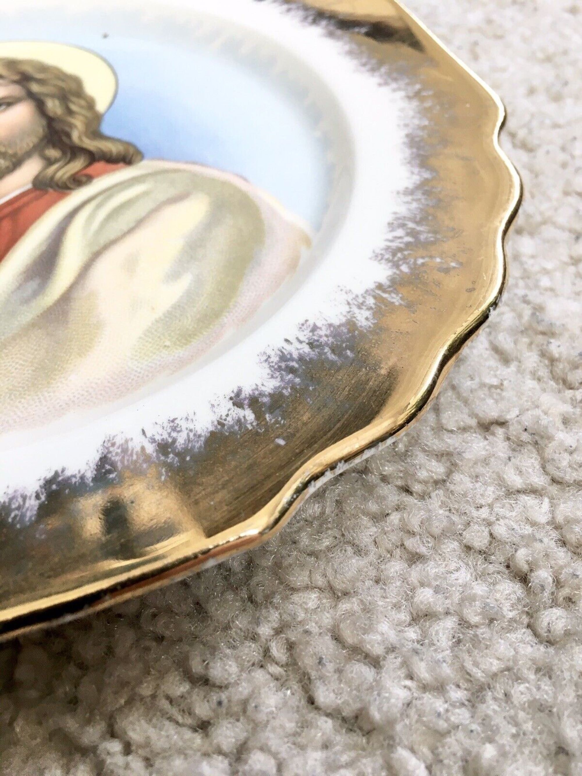 Vintage 1950s Sacred Heart of Jesus / Virgin Mary Porcelain Plates 22 K ...