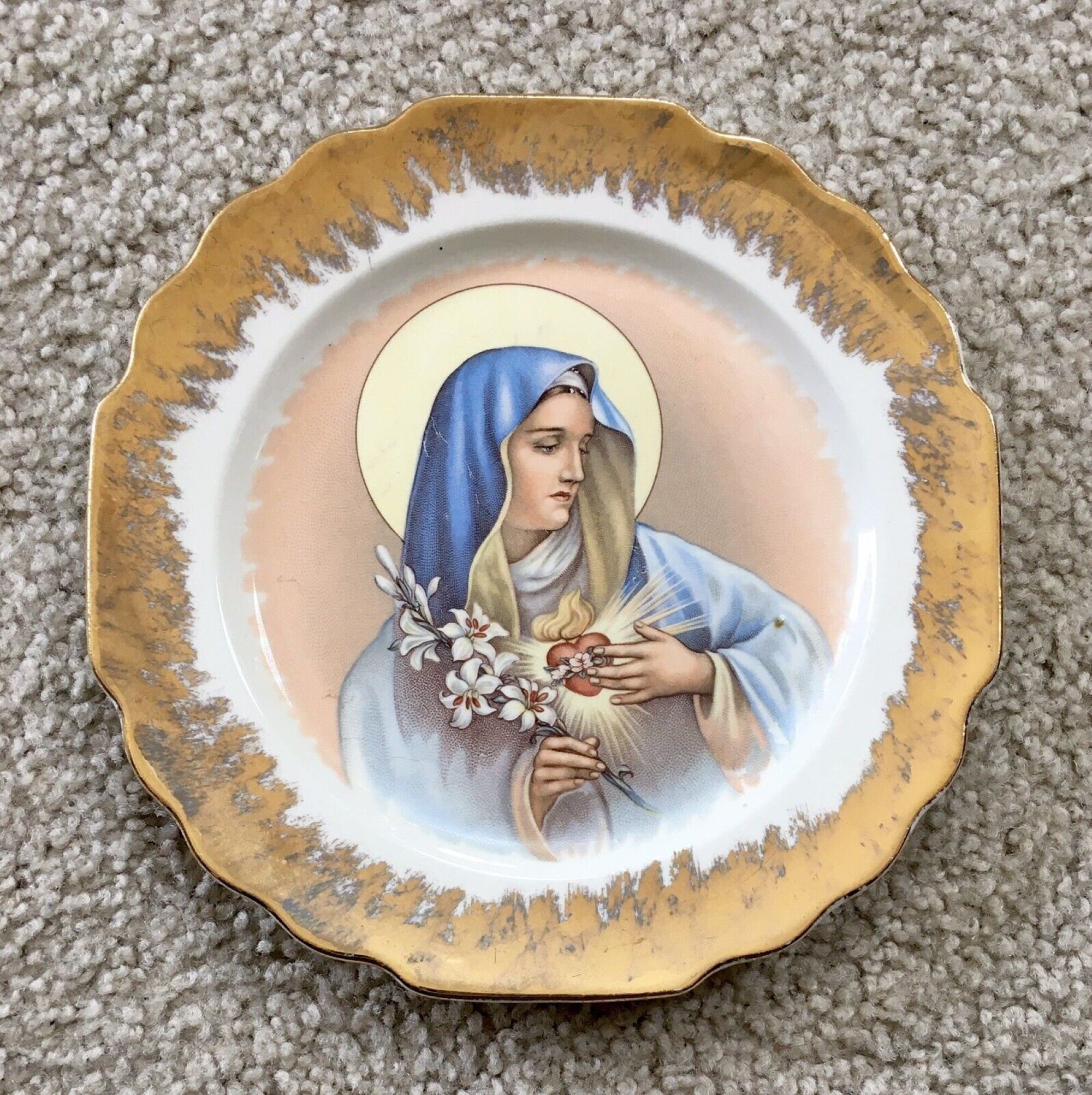 Vintage 1950s Sacred Heart of Jesus / Virgin Mary Porcelain Plates 22 K ...