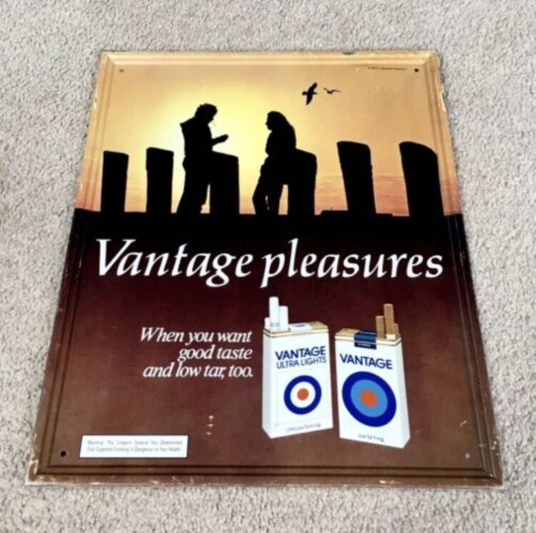 Vintage 1981 VANTAGE CIGARETTES Metal Sign 21.5 X 17.5” - RJ Reynolds ...