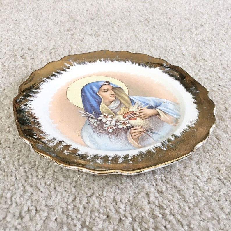 Vintage 1950s Sacred Heart of Jesus / Virgin Mary Porcelain Plates 22 K ...