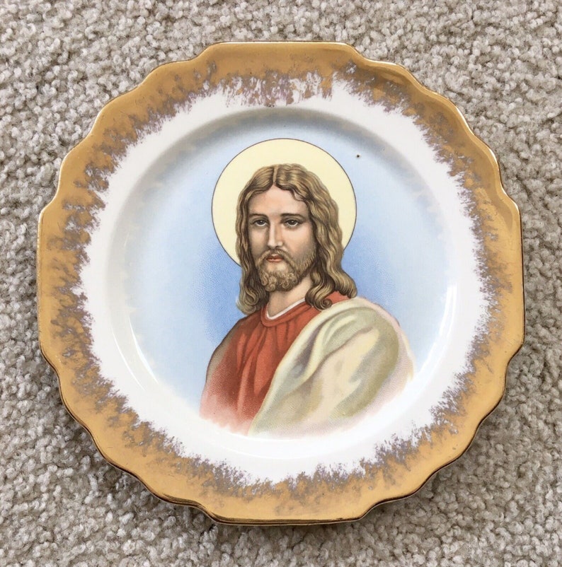 Vintage 1950s Sacred Heart of Jesus / Virgin Mary Porcelain Plates 22 K ...