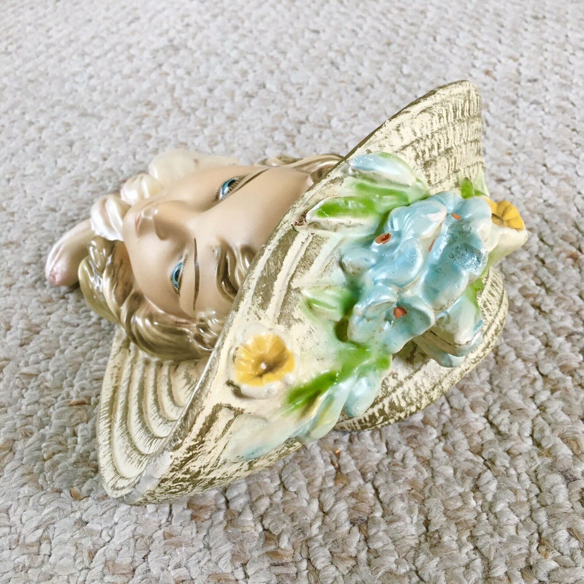 Set of 2 Vintage Plaster Chalkware Boy and Girl in Straw Hats - Wall ...