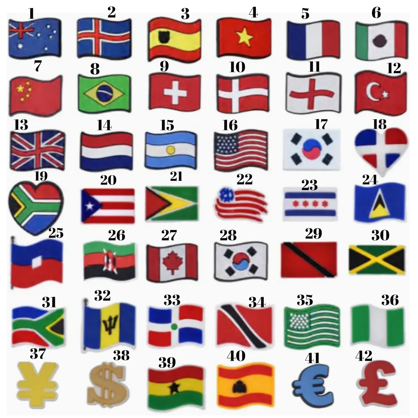 Assorted National Flag and Currency Shoe Charms | Brazil | Japan ...