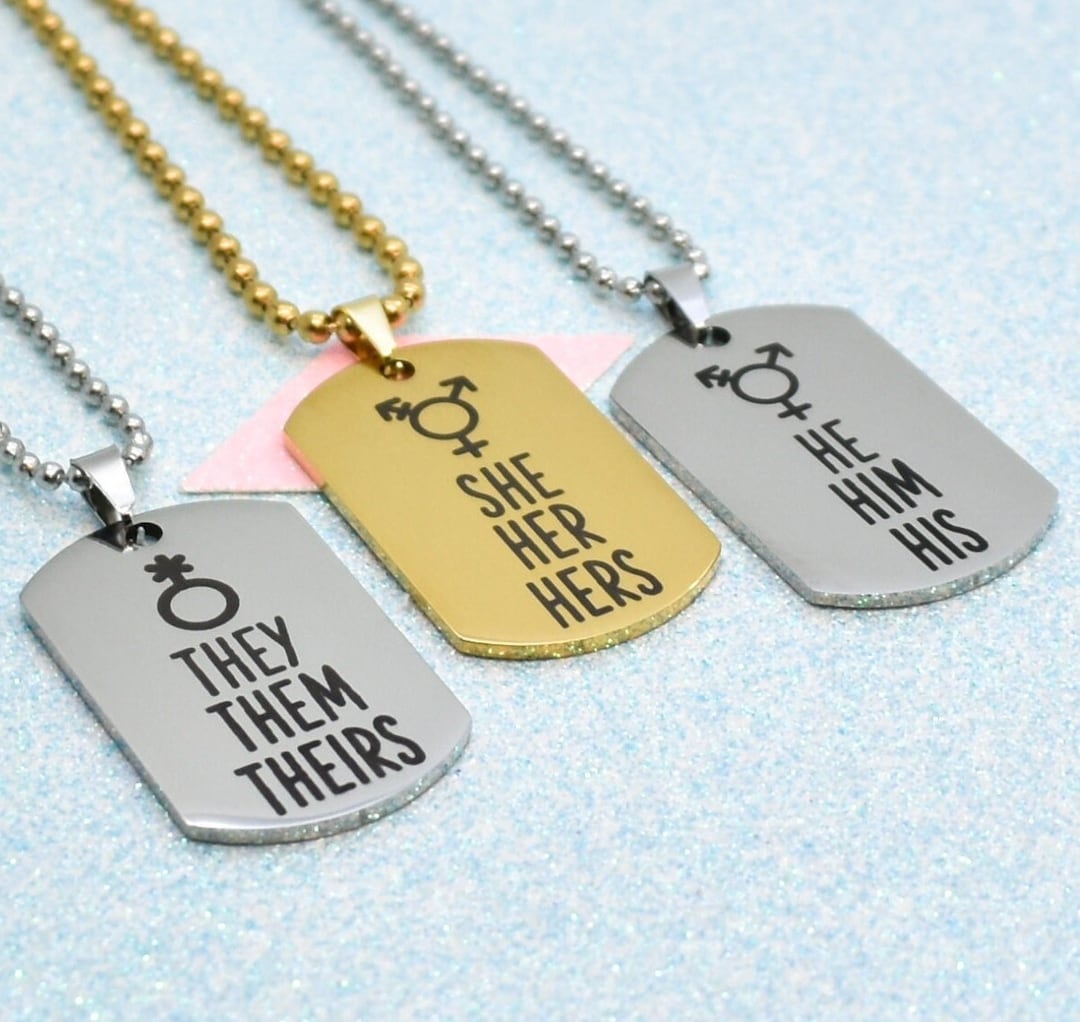 Pronoun Necklace, Tag Style LGBTQ Pronouns, Personalise With Your Own ...