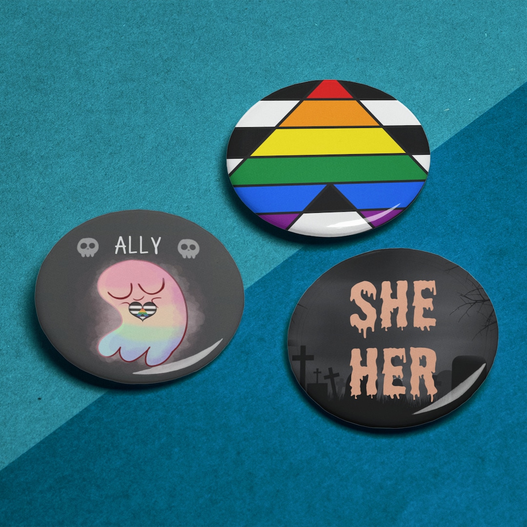 Cute Spooky LGBTQ Ally Pride Pin Badges, Set of Three, 38mm Choice of ...