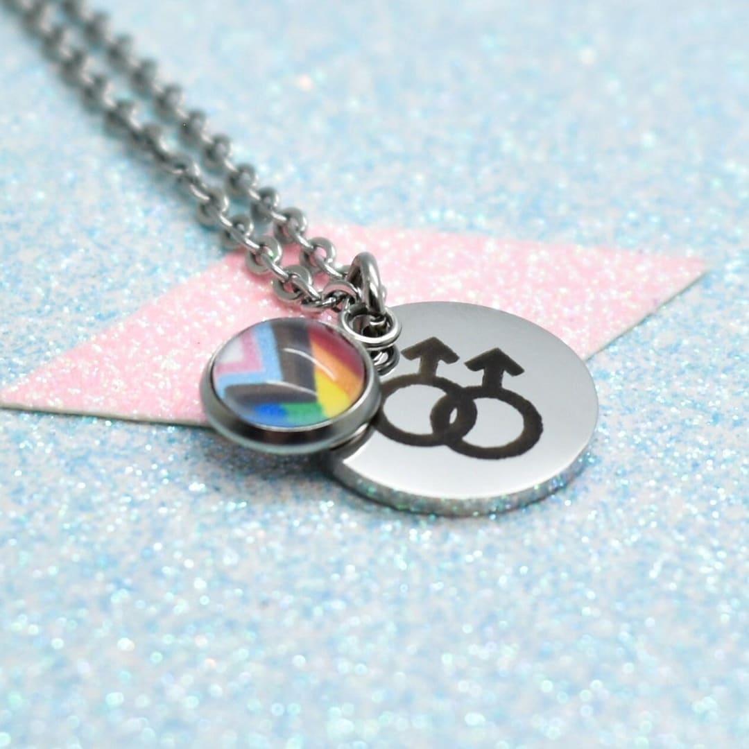 Symbolic Gay Pride Necklace, LGBT Necklace, Male Love, Mars Symbol, M2m ...