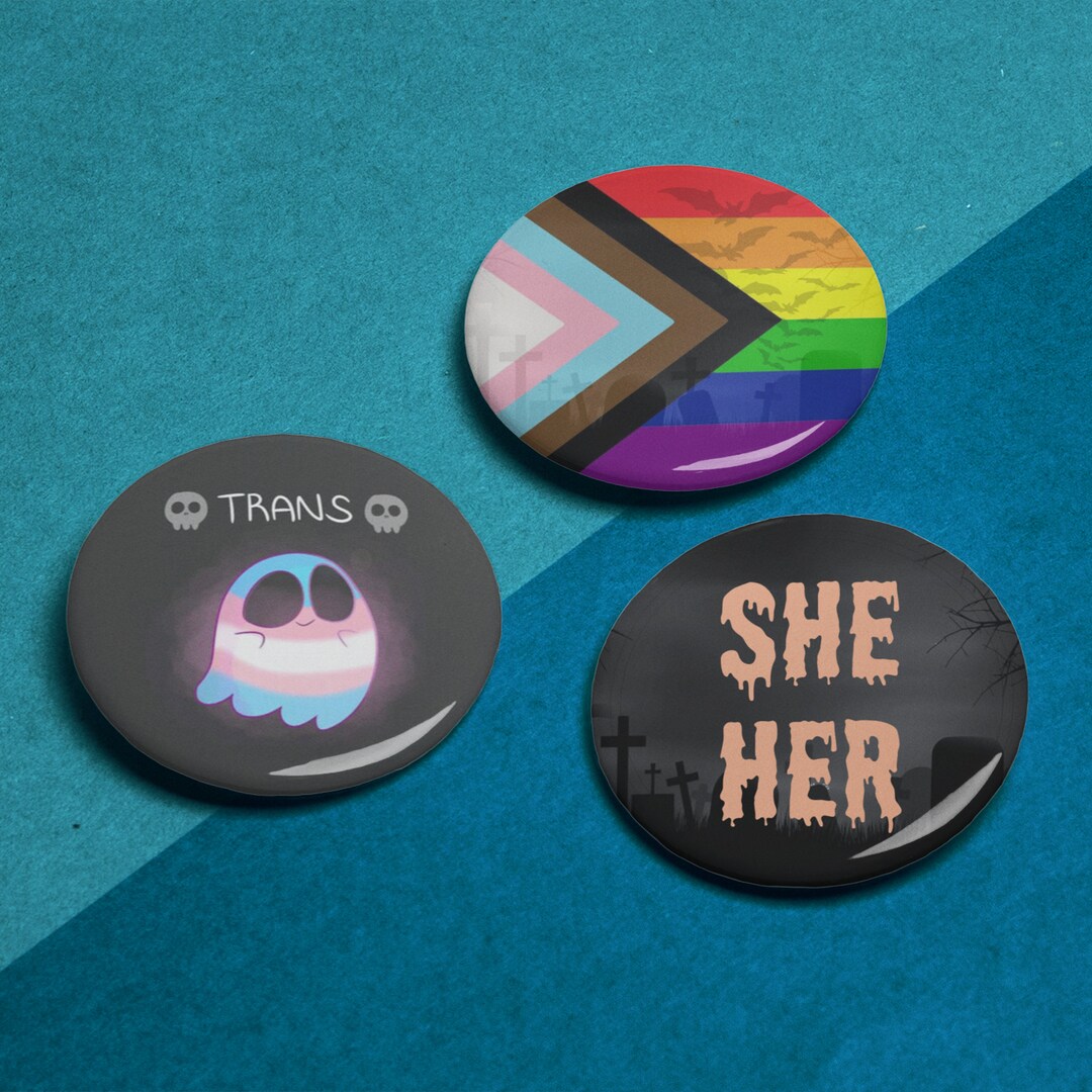 Cute Spooky Transgender Pride Pin Badges, Set of Three, 38mm Choice of ...