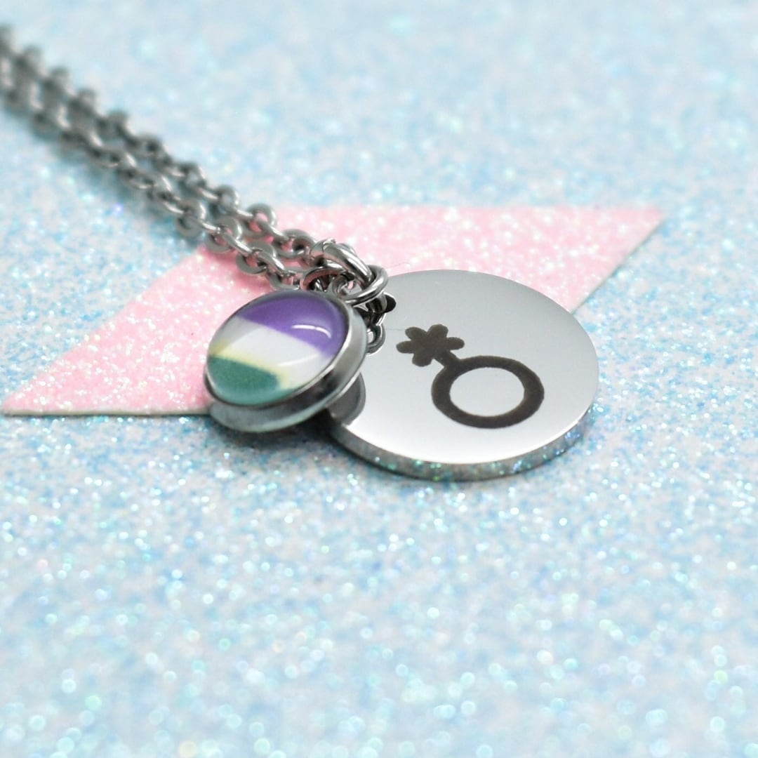 Symbolic Gender Queer Necklace, Proud LGBT, Gay Pride, Gender Queer ...