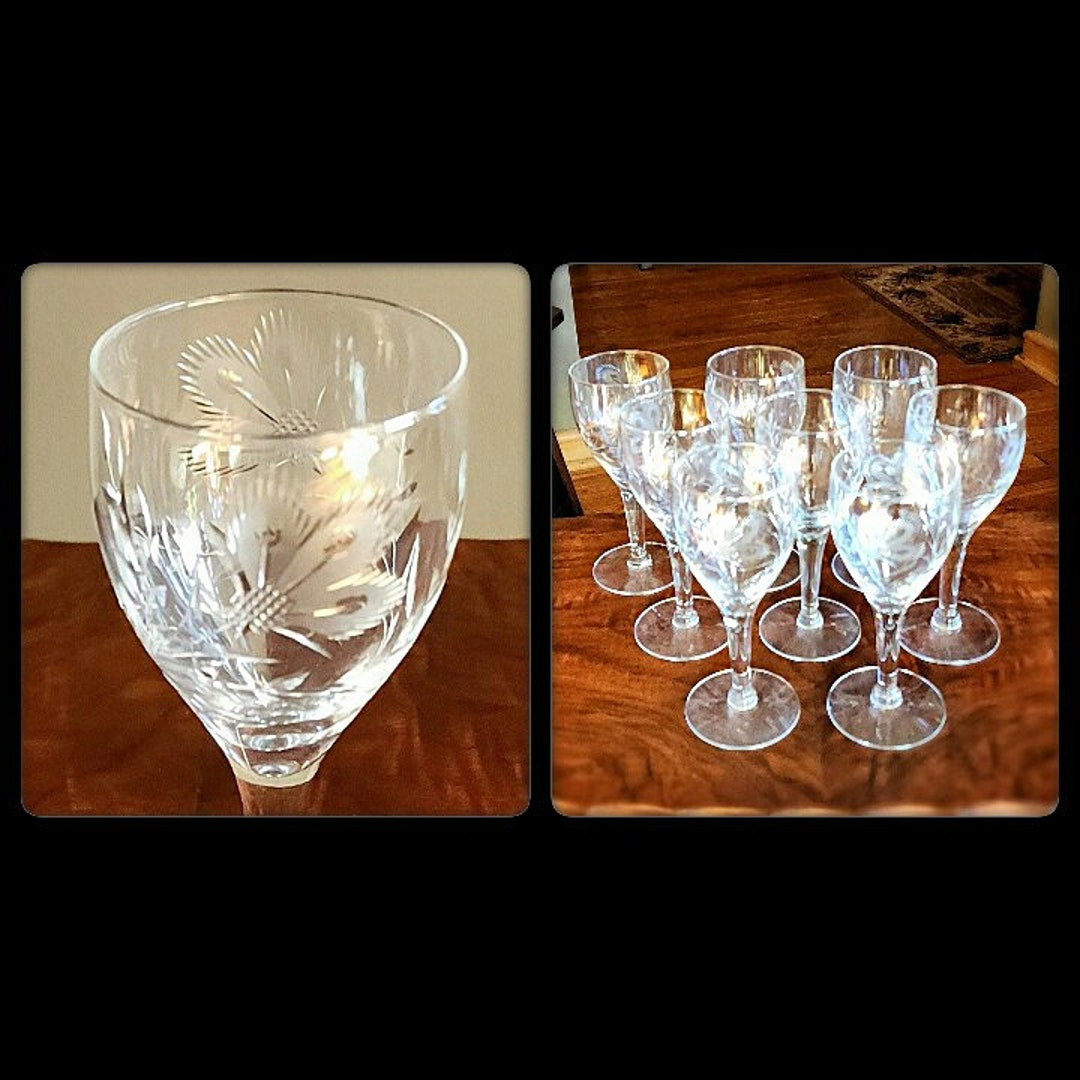 Etched Crystal Cordials Stemmed Set of 8 Wine Glasses - Etsy