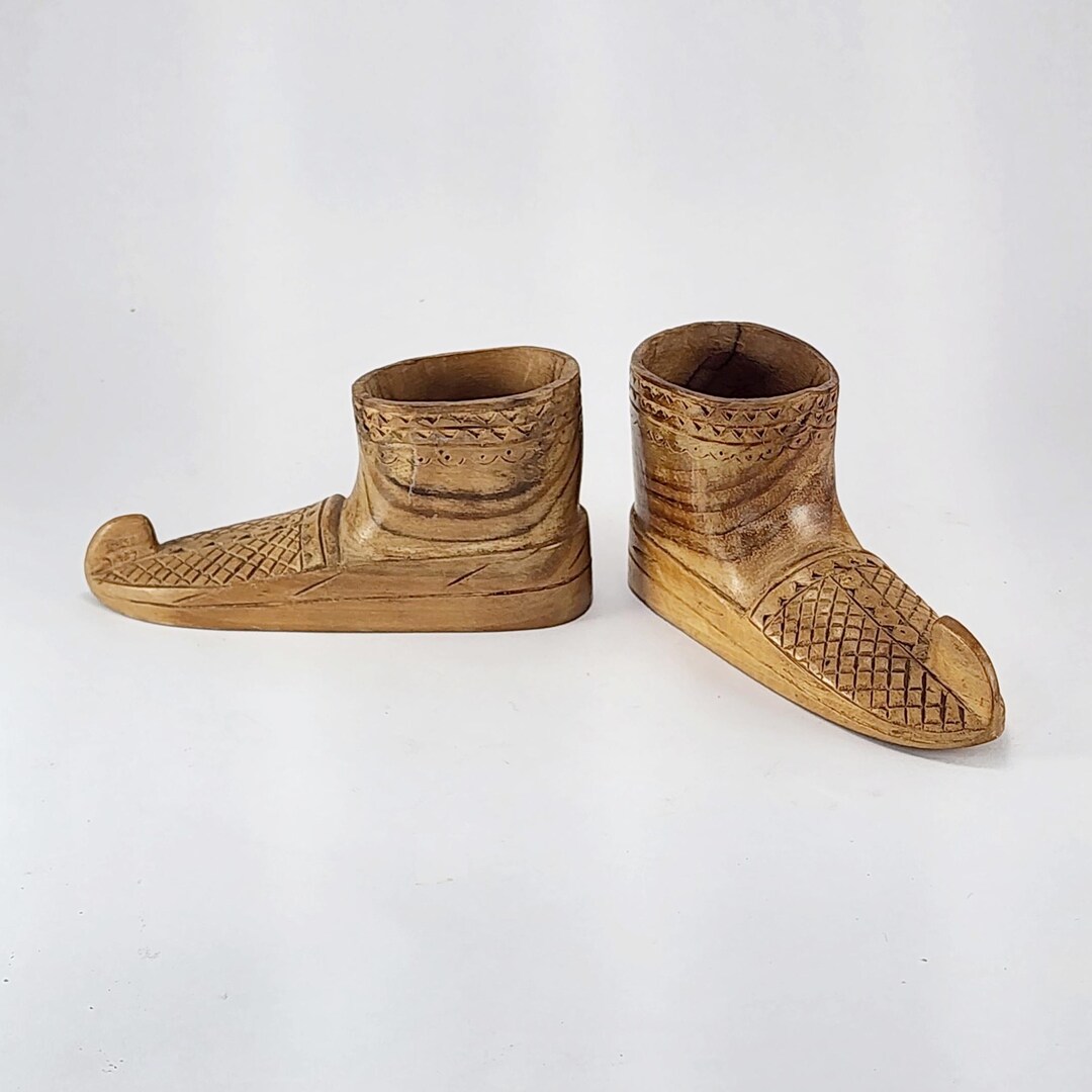 Yugoslavian Opanak Wooden Shoes Hand Carved Set of 2 Small Display ...