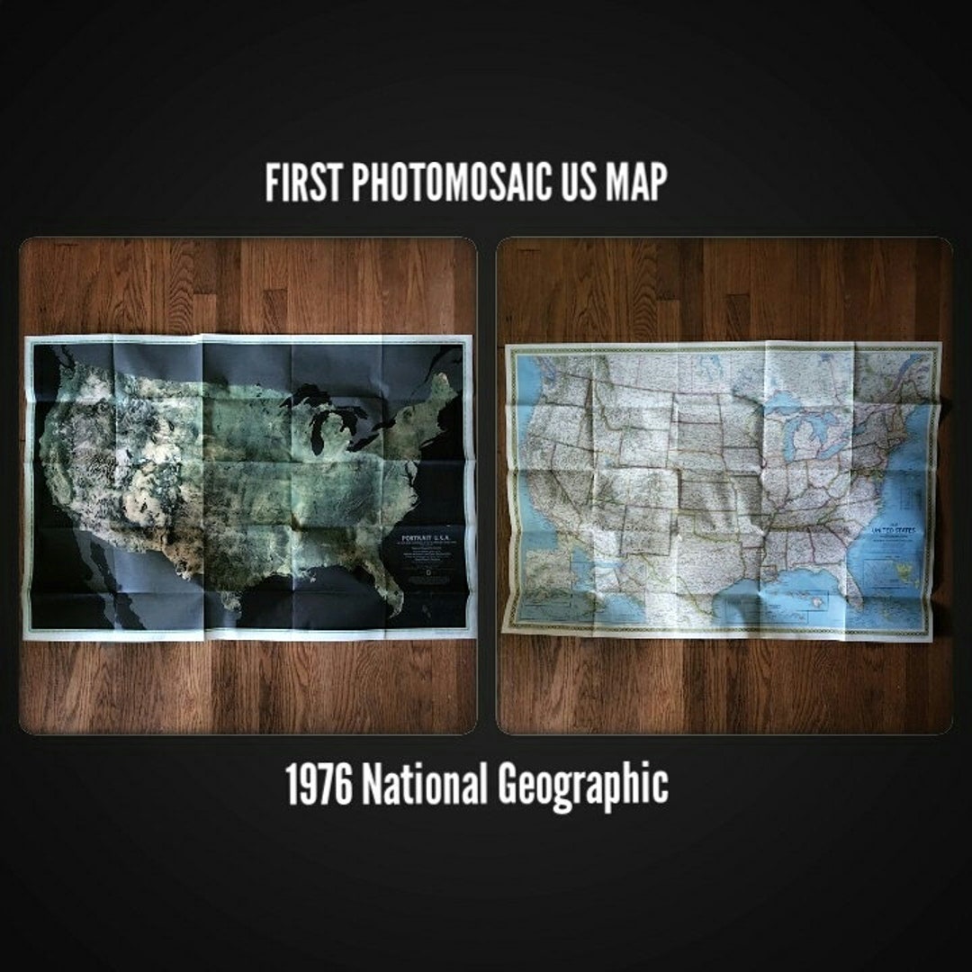1st Photomosaic US Map National Geographic Supplement 1976 Portrait USA ...