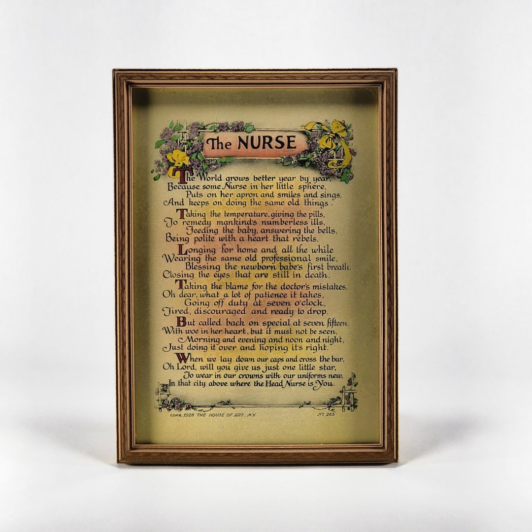 1926 "the Nurse" Poem Framed in Box - Etsy