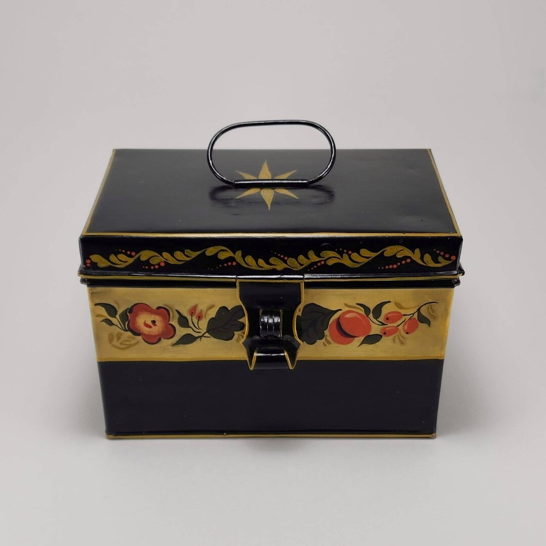 Vintage Tin Toleware Deed Box - Etsy