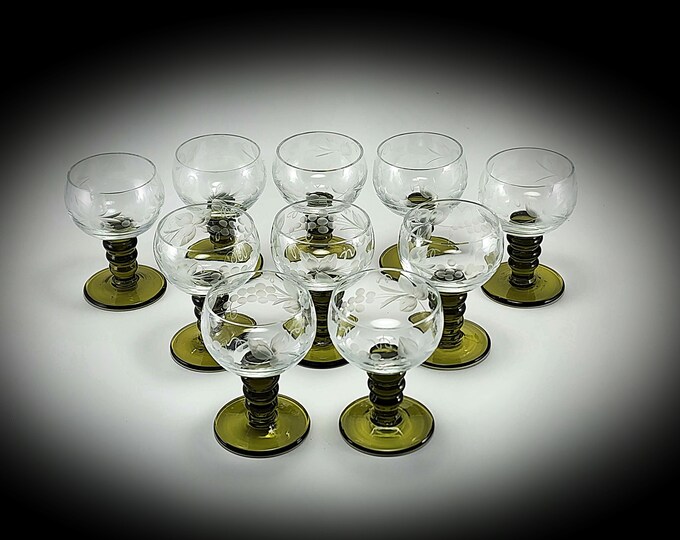 Set of 4 Schmitt Sohne Beehive Roemer Glass, Green Stemmed West German ...