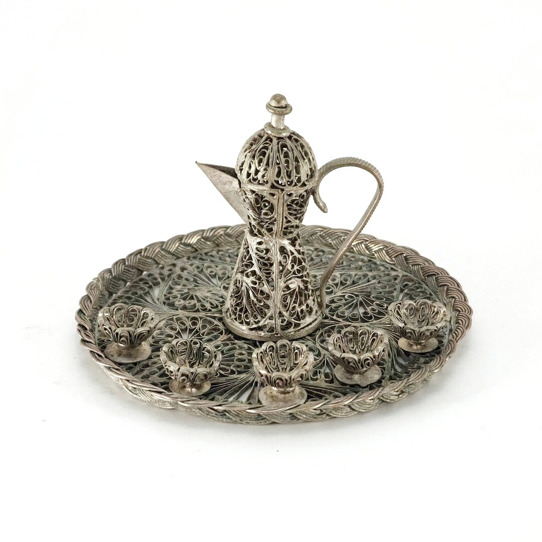 Miniature Filigree Metal Tea Set W Tray - Etsy
