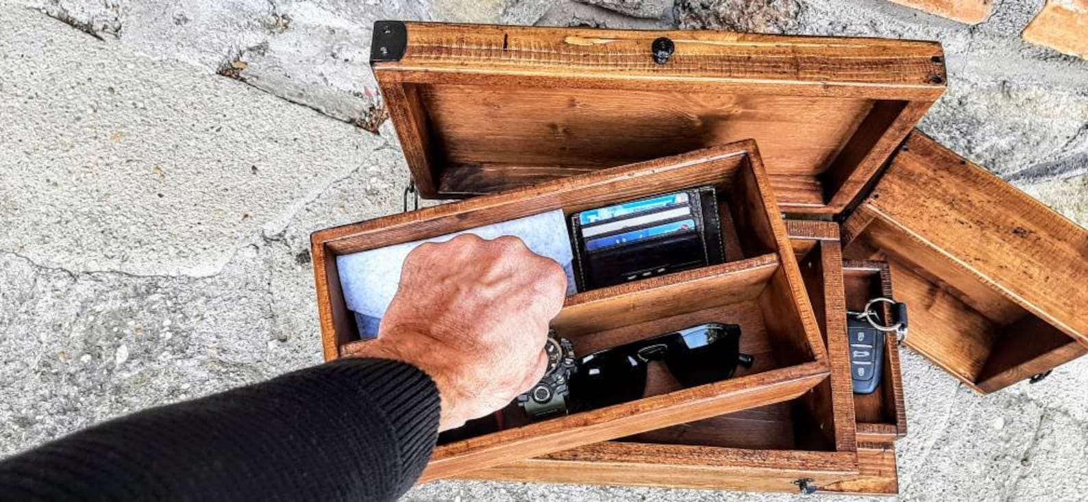 Hidden Gun Storage Box , Valet Box for Man , Reclaimed Wood Box With ...