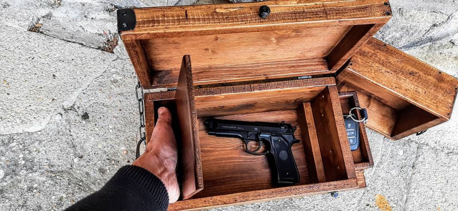 Hidden Gun Storage Box , Valet Box for Man , Reclaimed Wood Box With ...