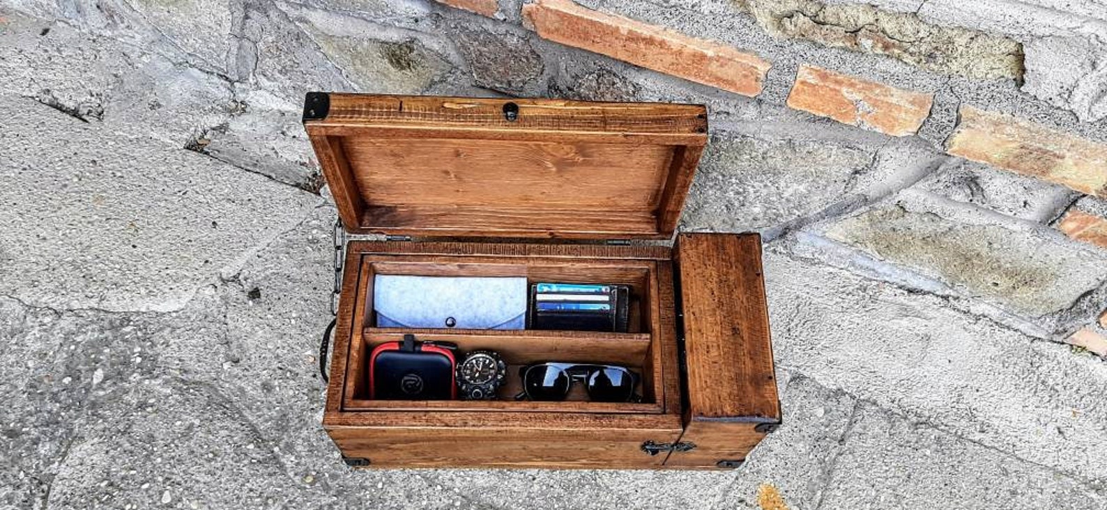 Hidden Gun Storage Box , Valet Box for Man , Reclaimed Wood Box With ...