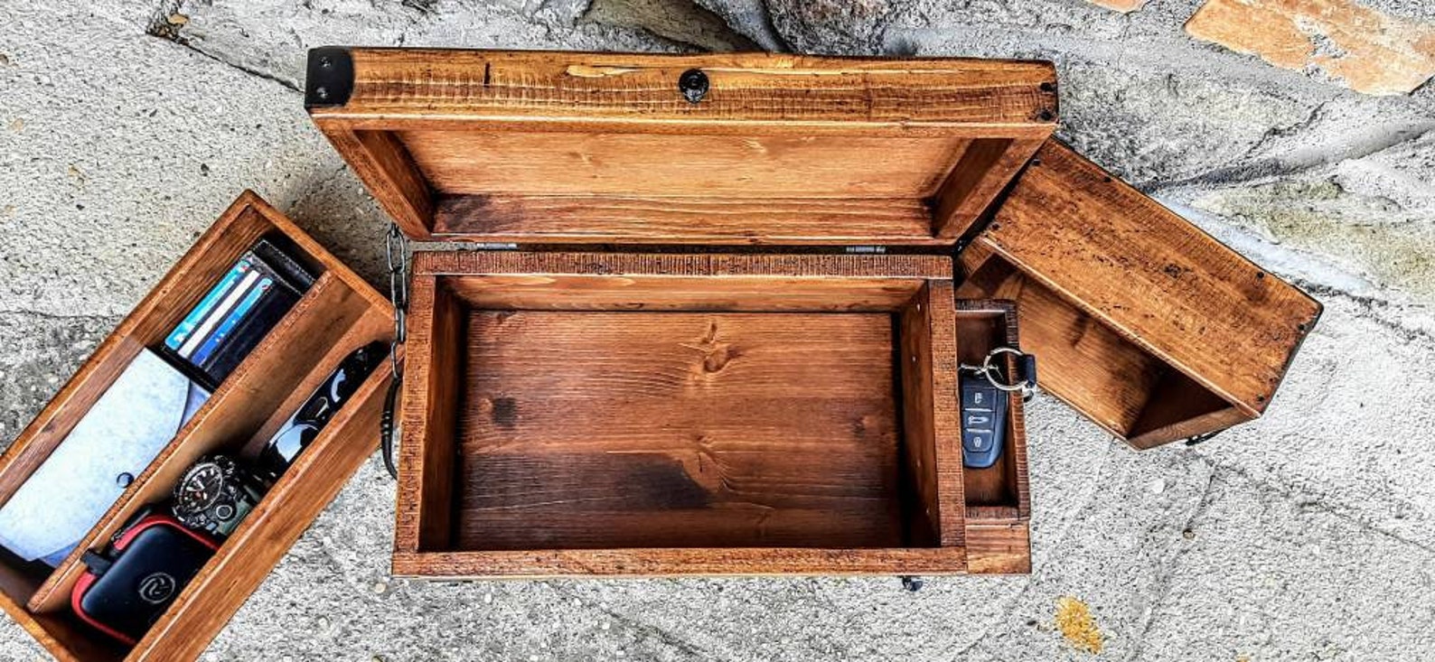 Hidden Gun Storage Box , Valet Box for Man , Reclaimed Wood Box With ...