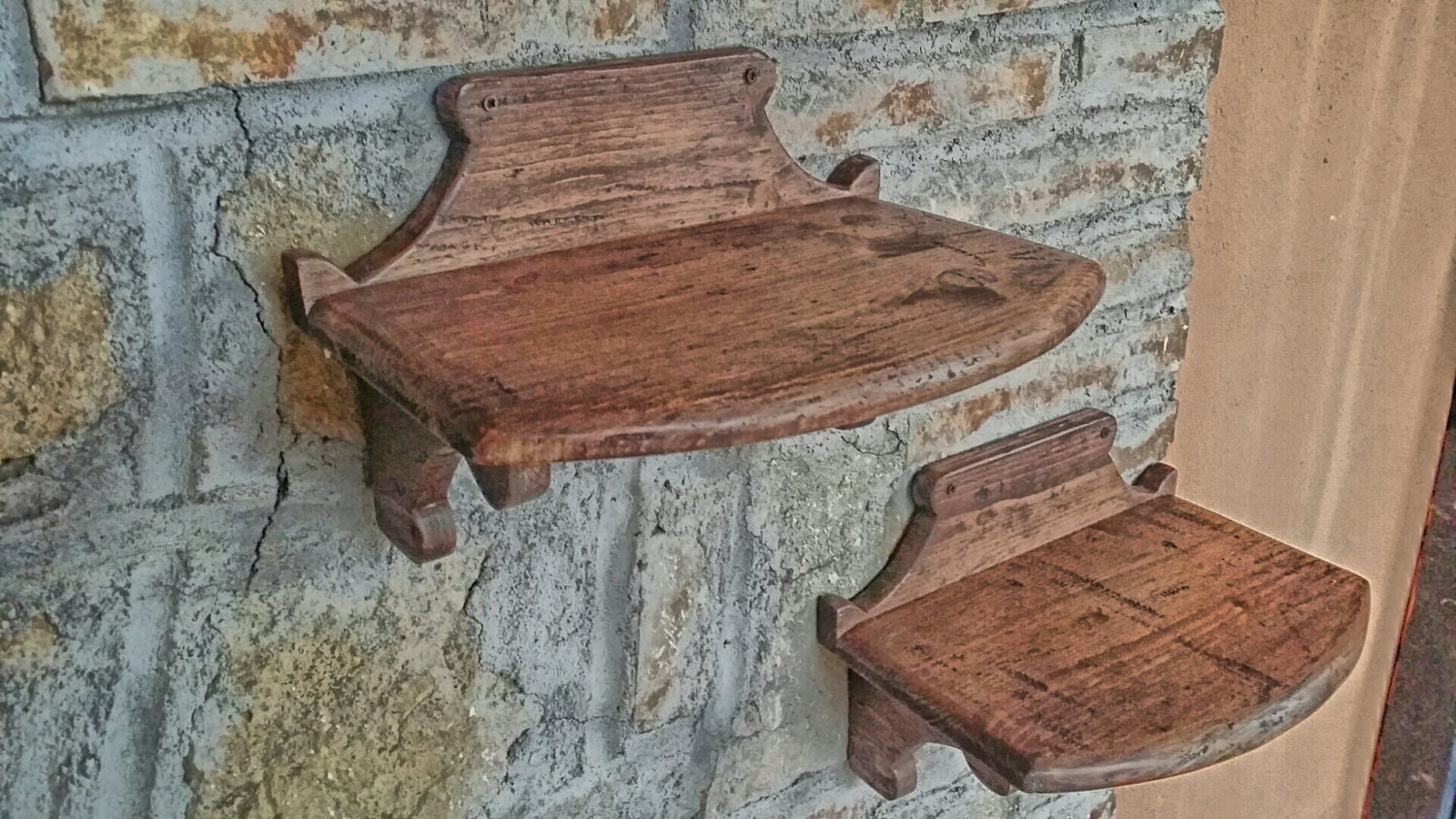 Coppia di mensole in legno massiccio rigenerato, legno antico , stile ...