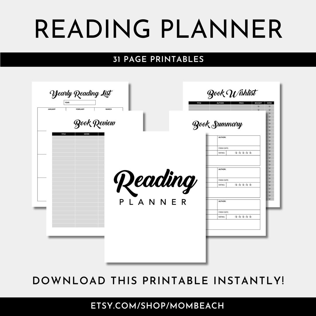 Reading Planner Black and White | Reading Book Tracker | Book Review ...