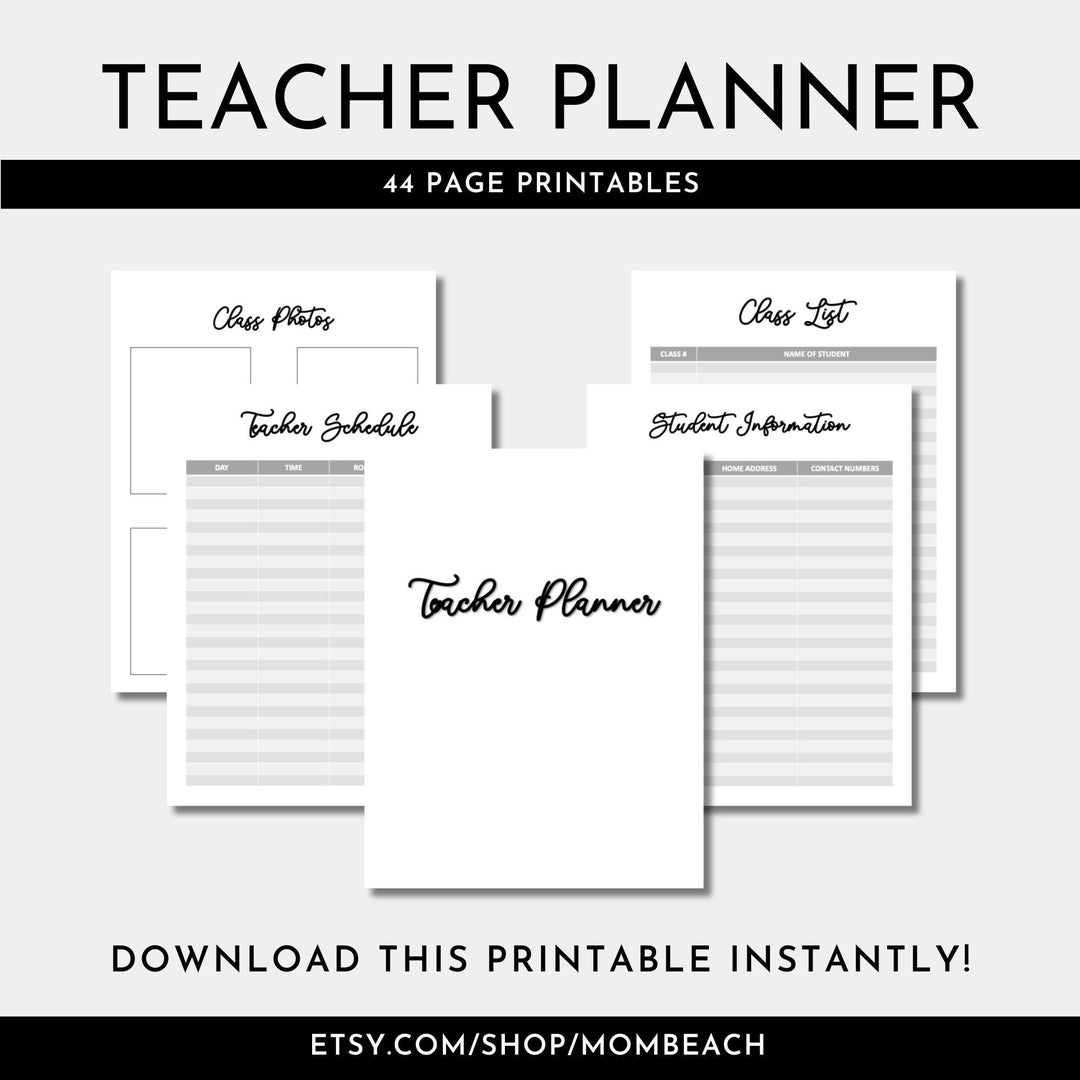 Teacher Planner Black and White | Teacher Schedule | Student ...