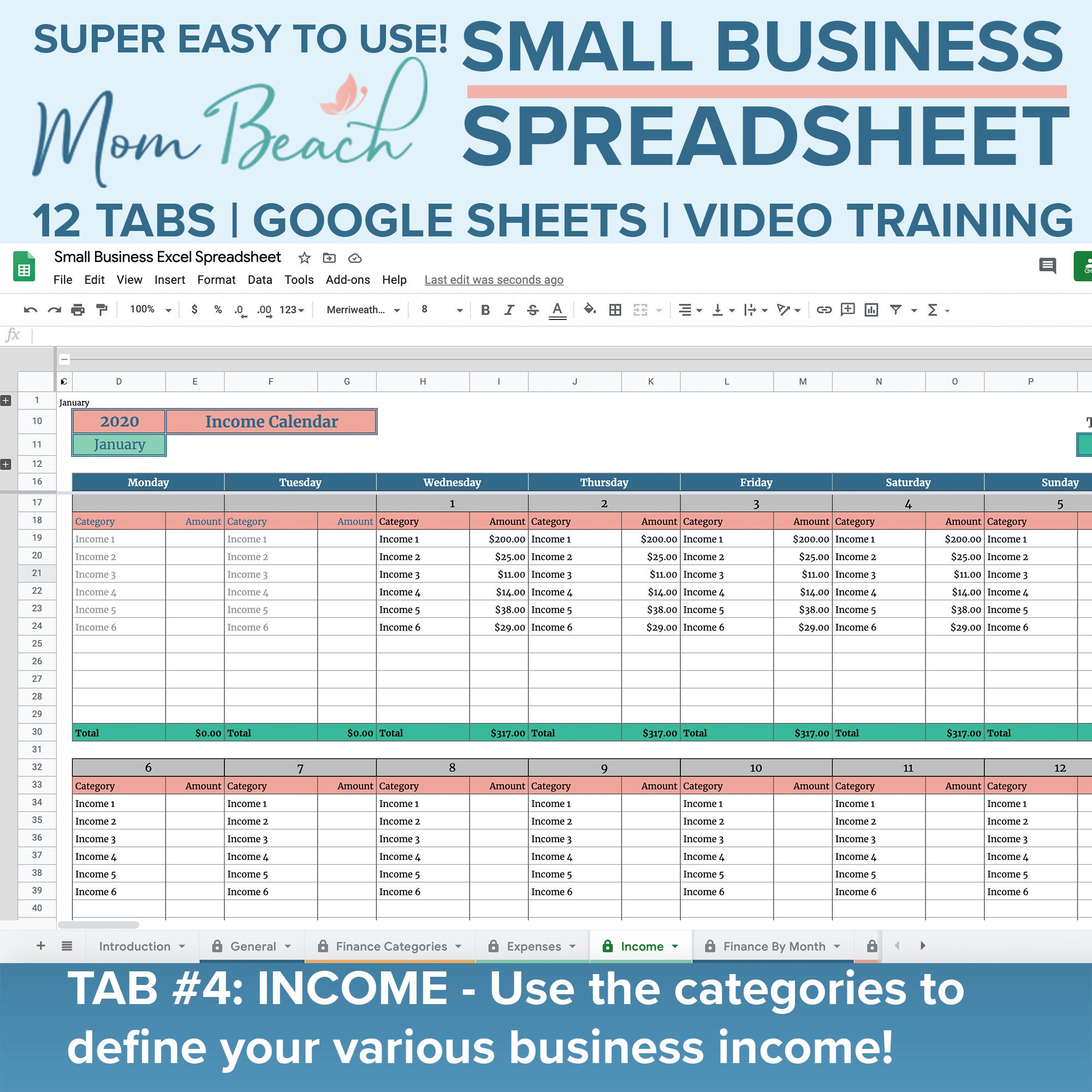 Small Business Bookkeeping Spreadsheet Income and Expense Tracker for ...