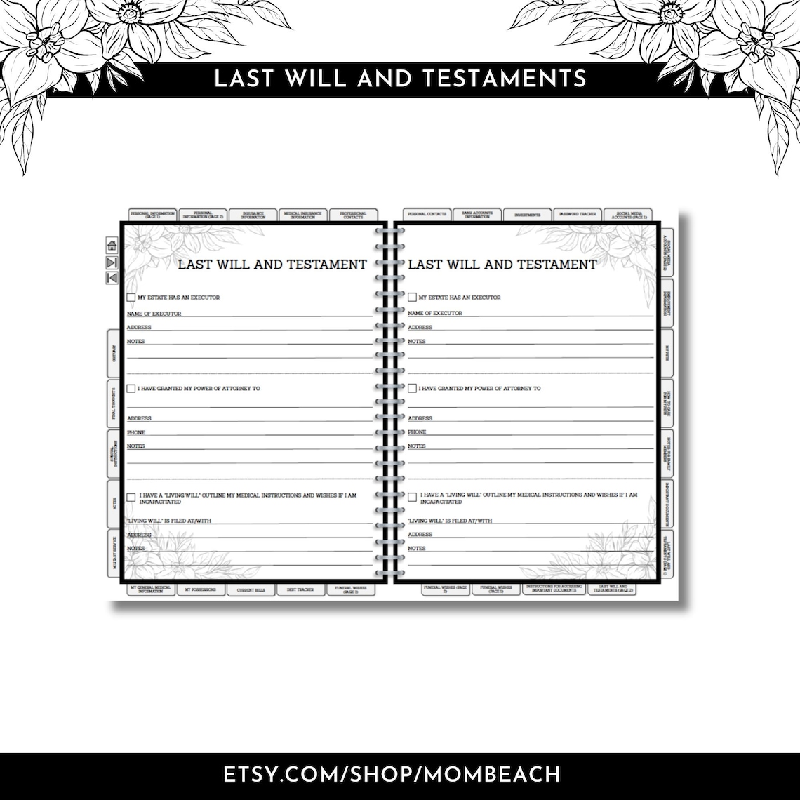 Final Wishes End of Life Digital Planner | Last Will and Testament ...