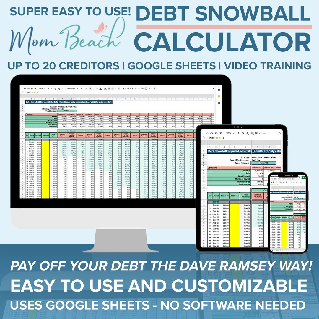 Debt Snowball Calculator Spreadsheet (google Sheets) | Debt Snowball Method | Debt Payoff ...