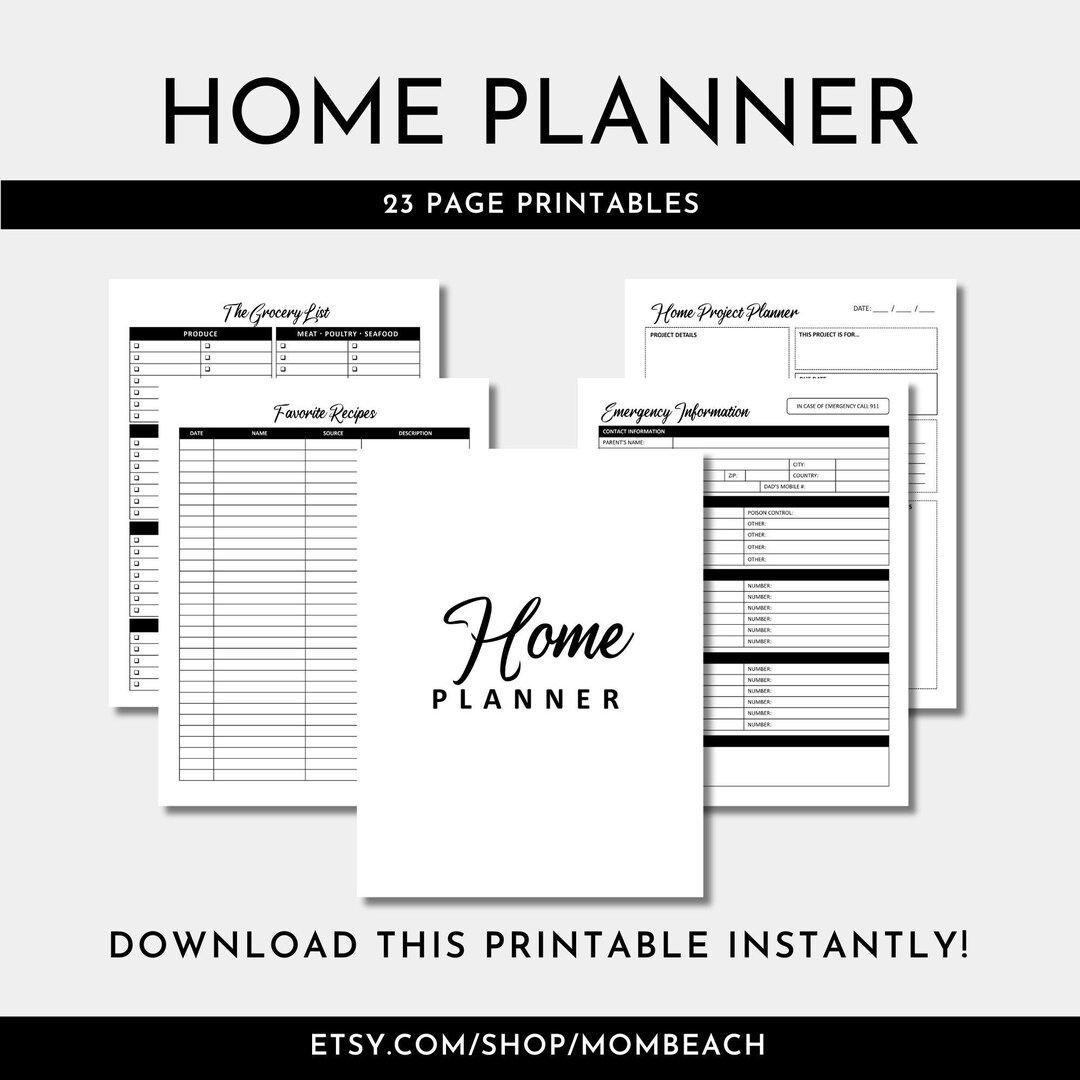 Home Planner Black and White | Home Project Planner | Home Inventory ...