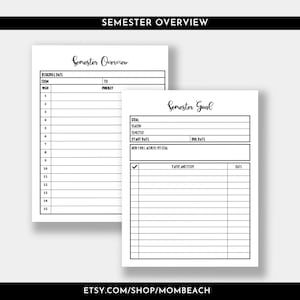 Student Planner Black and White | Student Semester Overview | Student ...