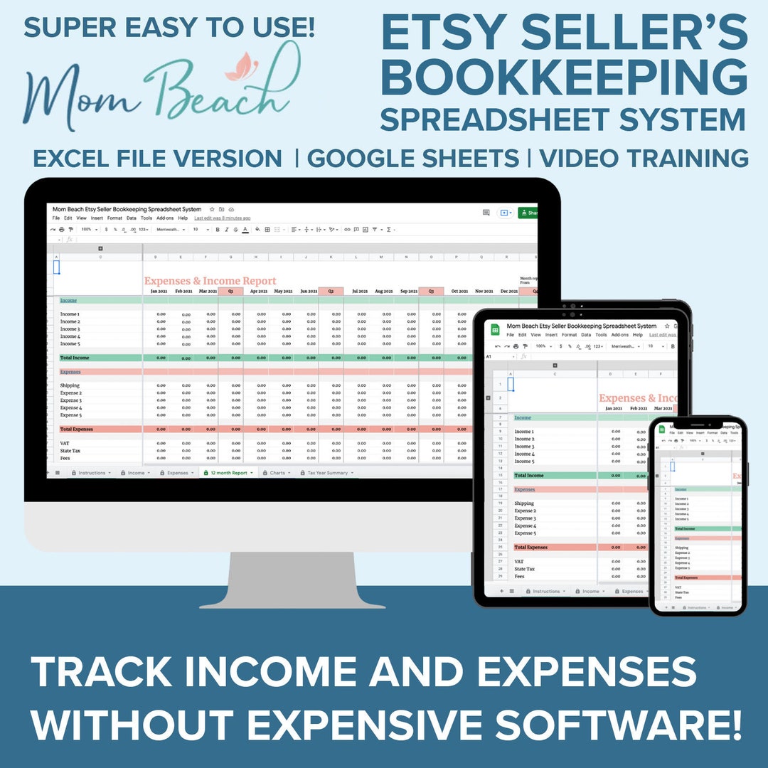 Etsy Seller's Bookkeeping Spreadsheet System - Google Sheets and Excel ...