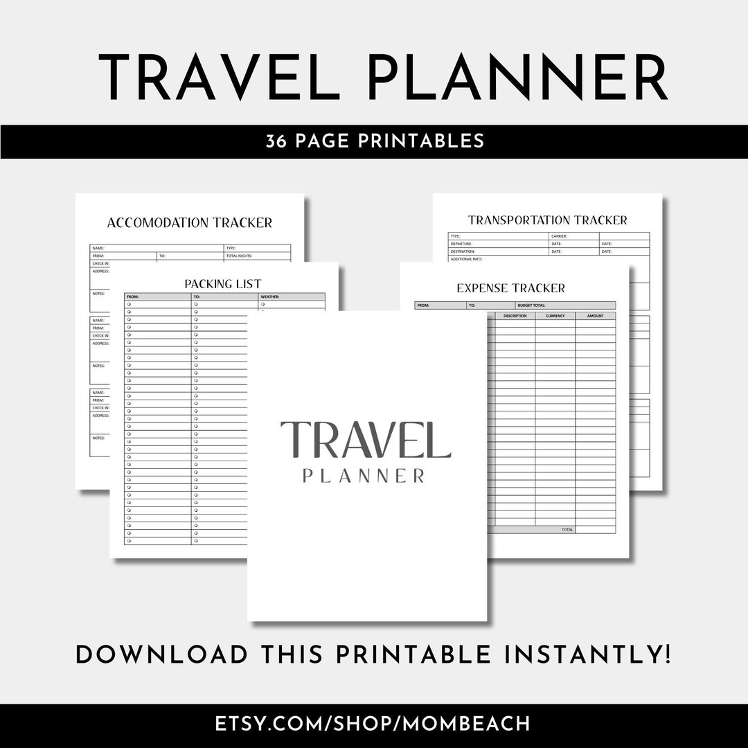 Travel Planner Black and White | Travel Expense Tracker | Trip ...