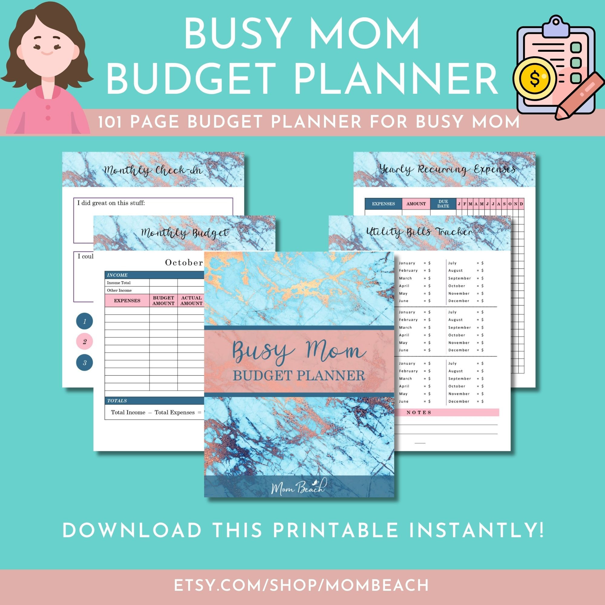 Busy Mom Budget Planner - Expense Planner - Monthly Planner - Weekly ...