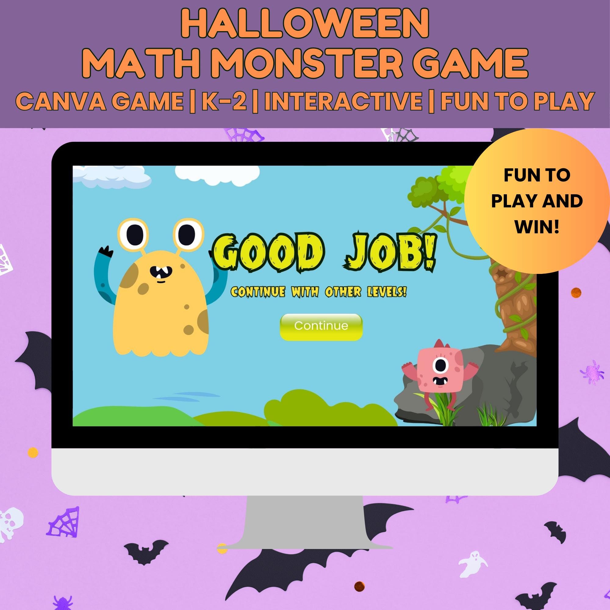 Halloween Monster Math Game | Canva Interactive Game | K-2 Educational ...
