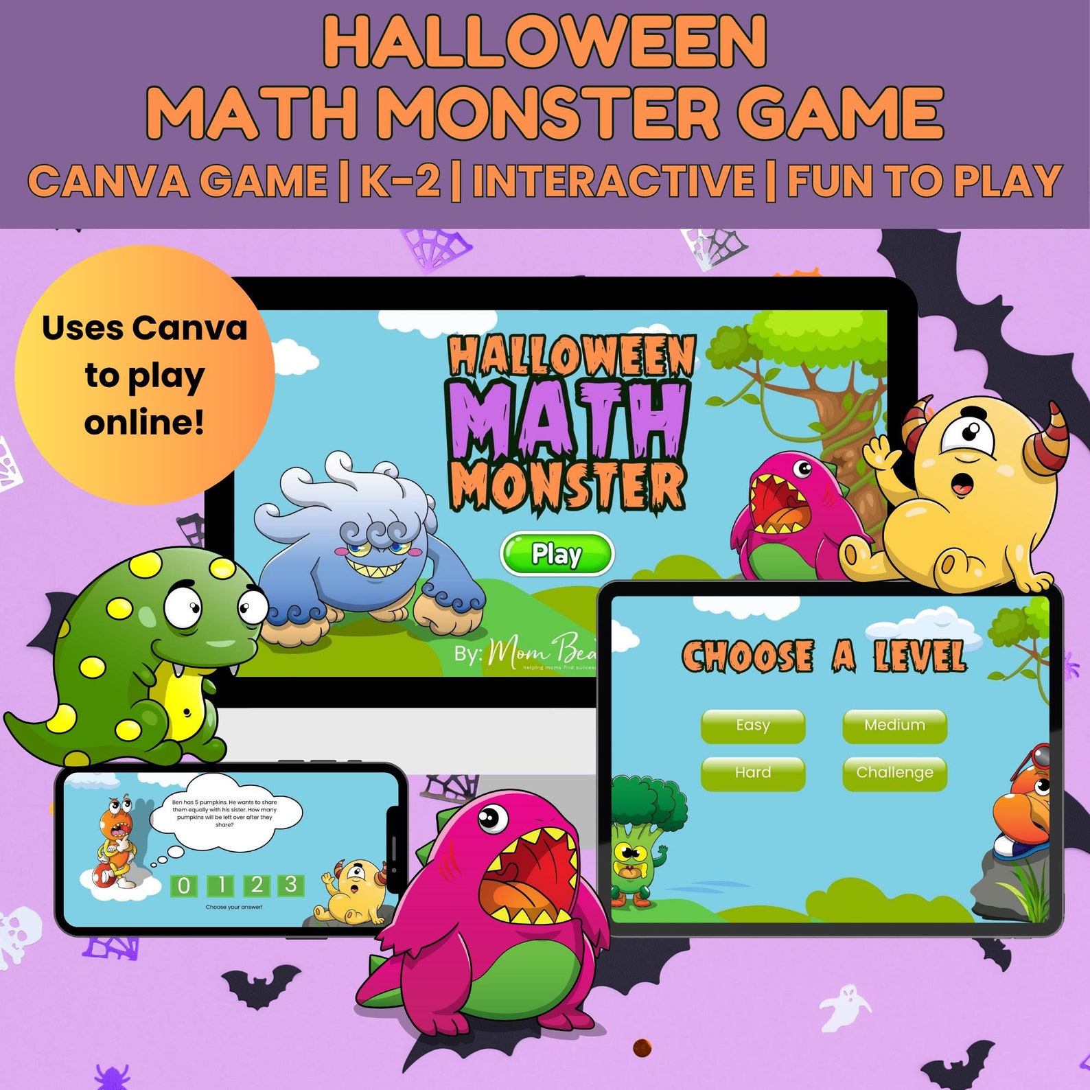 Halloween Monster Math Game | Canva Interactive Game | K-2 Educational ...
