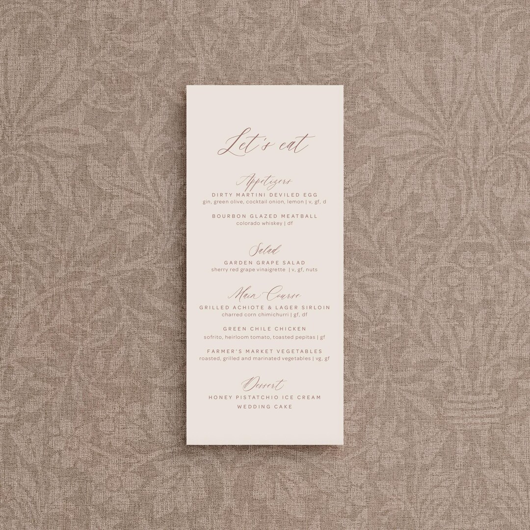 Wedding Menu Cards • Printed Wedding Menus, Elegant Menu Template ...