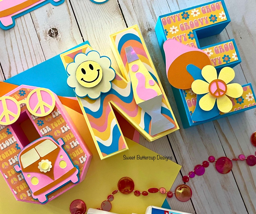 Peace Love 3D Letters and Numbers, Retro Party Theme, One Groovy Year ...