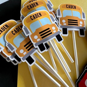 School Bus Birthday Party Cupcake Toppers, Wheels on the Bus Party ...