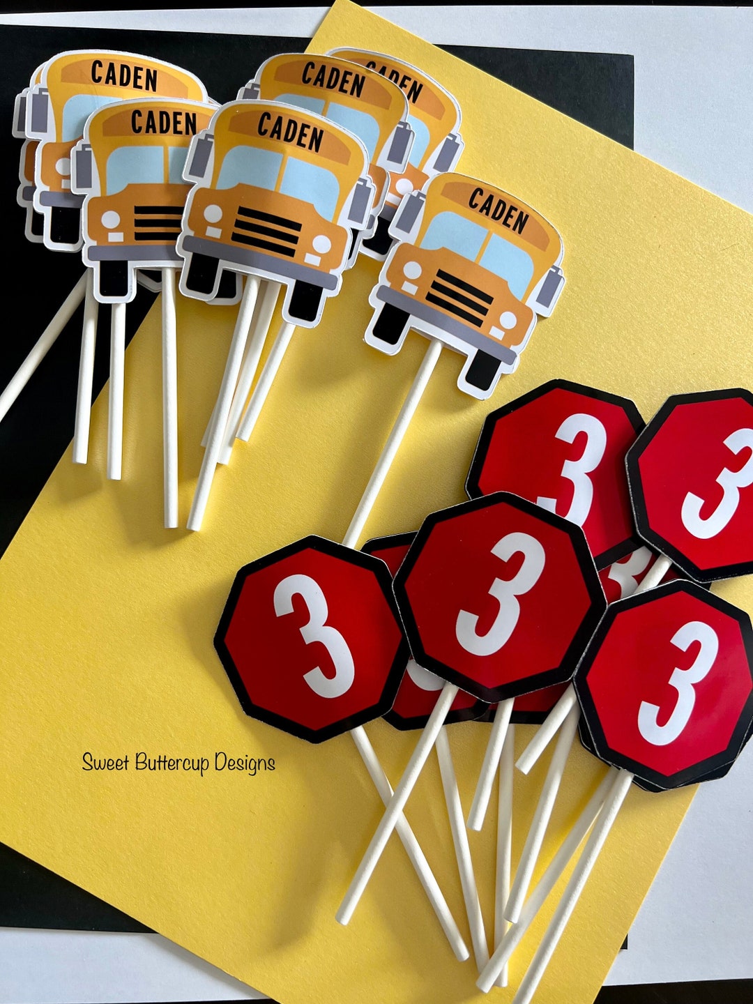School Bus Birthday Party Cupcake Toppers, Wheels on the Bus Party ...